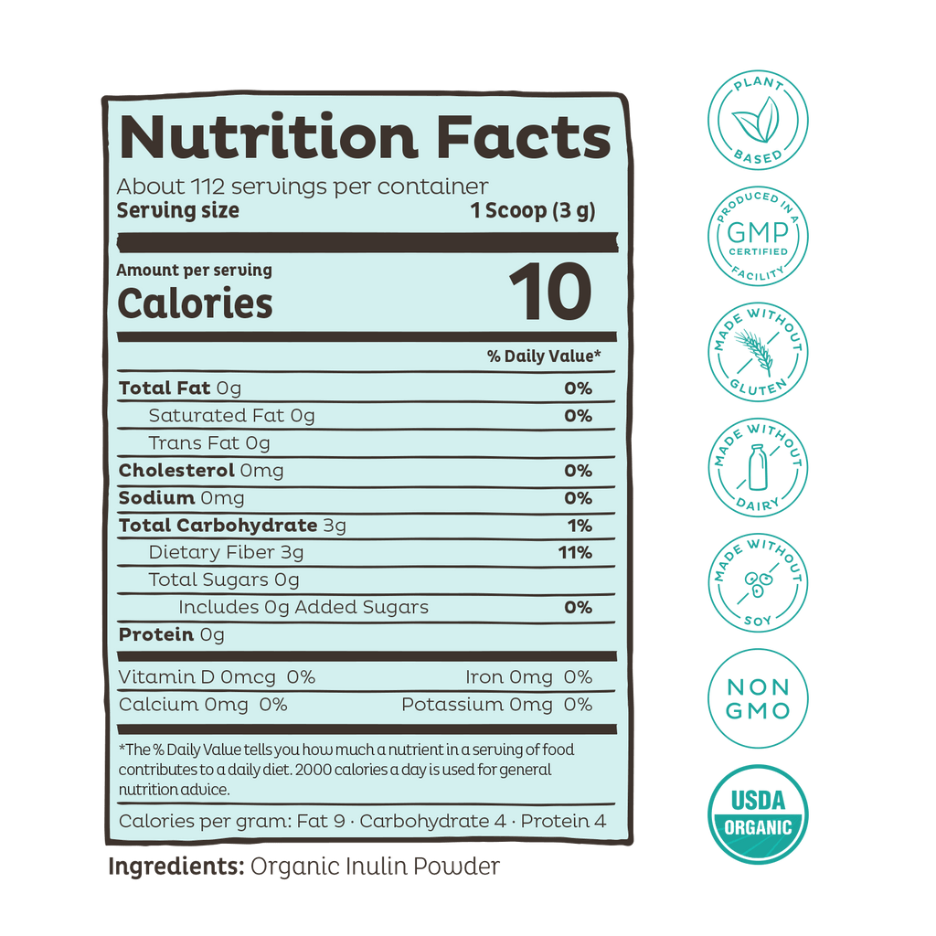 Inulin Powder | Unflavored (Agave) Prebiotic | USDA Organic | KOS.com